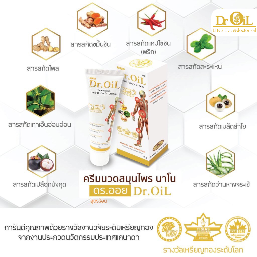 Dr.Oil ครีมสมุนไพรนาโน แก้ปวดเมื่อย ดร.ออย สูตรร้อน